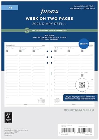 Filofax A5 Week on two pages column format English Recycled paper 2026 ...