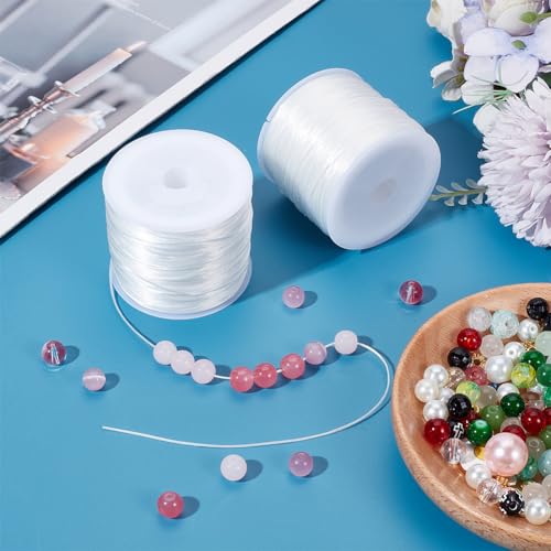 Beebeecraft 2 Rolls 100M Flat Elastic Crystal String 0.8mm White ...