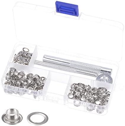 sourcing map 100 Sets Grommet Kit Metal Grommet Eyelets Silver Tone 4mm ...