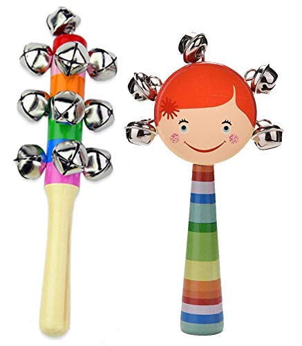 CrazyCrafts Colorful Wooden Rainbow Baby Handle Jingle Bell Rattle Toys ...