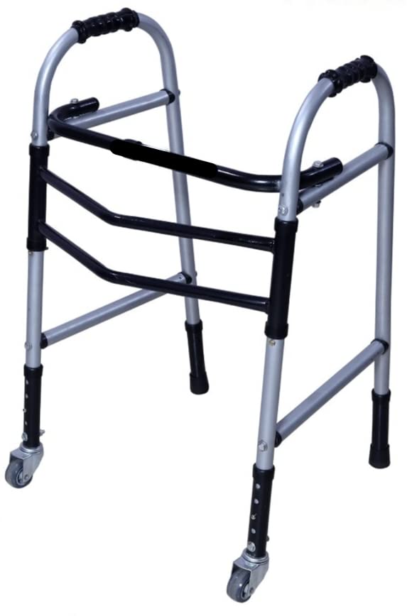 BMEDN Heavy Foldable Height Adjustable Steel Walker With Wheels Black ...