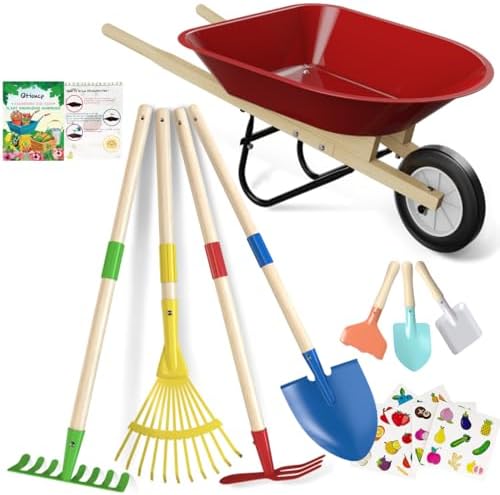 Amazon.com: Qtioucp Kids Wheelbarrow Set with Gardening Tools Outdoor ...