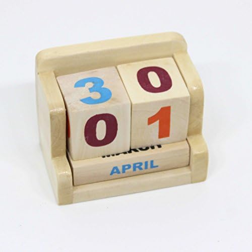 Realand Wooden Perpetual Block Calendar for Desk, Wood Desktop Month ...