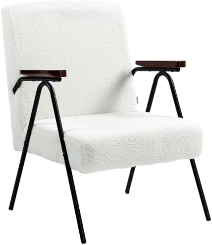 HOMCOM Modern Accent Chair, Teddy Fleece Fabric Armchair Chair with ...