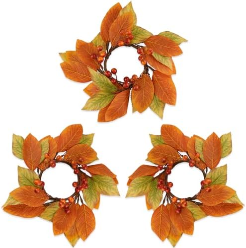 Amazon.com: 4 Pieces Fall Candle Rings Wreaths Neutral Fall Decor ...