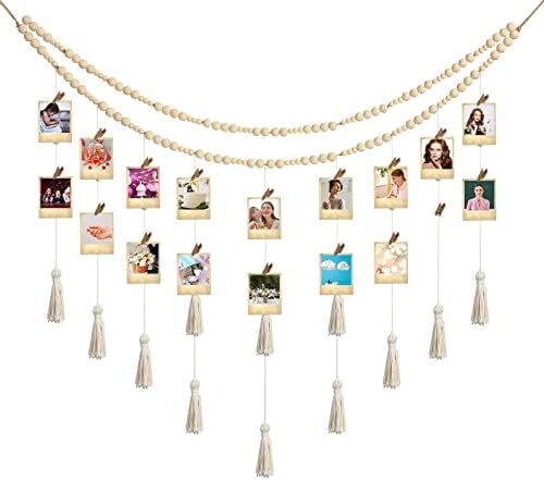 Amazon.com: BIZYAC Hanging Photo Display with Clips Wall Boho Decor ...