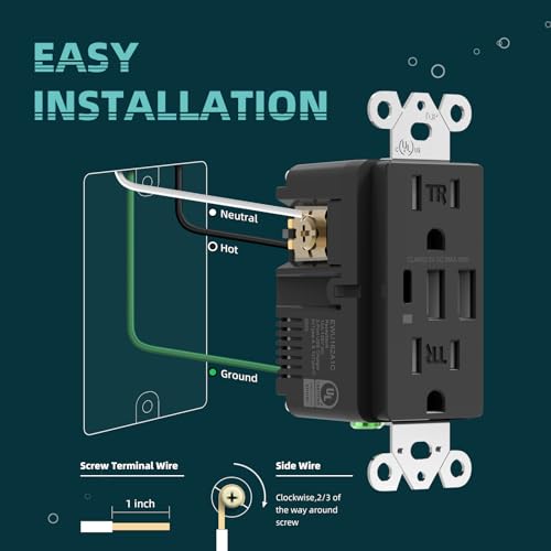 Snapklik.com : TOPELER Black USB Wall Outlet, 30W 60A USB C Electrical ...