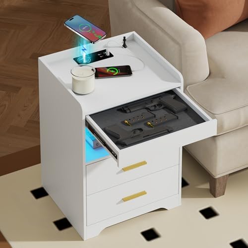 Amazon.com: Farmhouse LED Nightstand with Gun Drawer&Invisible Lock ...