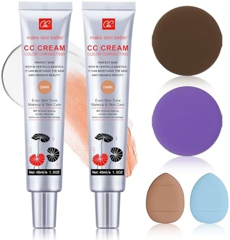 Amazon.com: 2 PCS Color Correcting CC Cream with Powder Puff 【SPF 25 ...