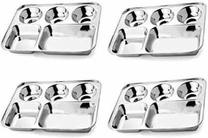 Buy WEKTU : Durable Stainless Steel Pack of 4 bhojan thal Sectioned ...