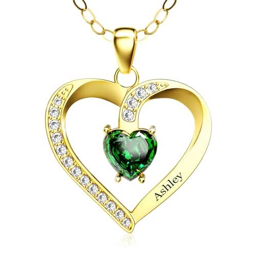 Easycosy Personalized Name Necklace with Simulated Birthstones Custom ...