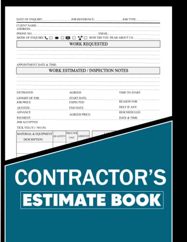 『Estimate Book Contractor: Log Book For Recording Job Estimate Quotes ...