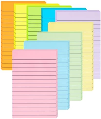 (9 Pack) Lined Sticky Notes 100mm x 150mm, 9 Pastel Ruled Post Stickies ...