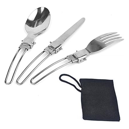 Amazon.com | Folding Spoon Fork Knife Set Portable 3 in 1 Folding ...
