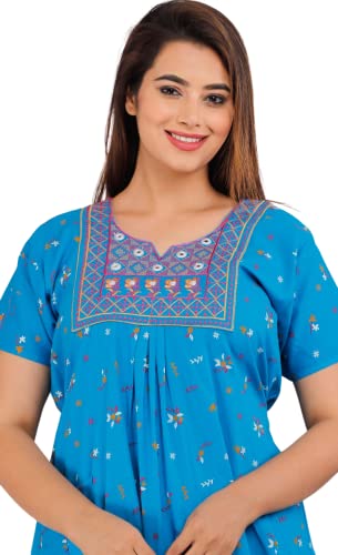 Buy CHANDORA Women's Cotton Printed Maxi Nighty || Gown Nighty|| Blue ...