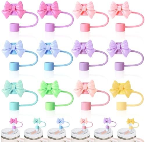 Amazon.com: XLSXEXCL 12 Pcs Bow Straw Topper, Cute Silicone Bows for ...