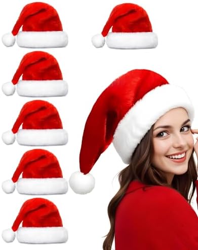 Amazon.com: COOLJOY 6 Pack Plush Santa Hat, Traditional Red and White ...