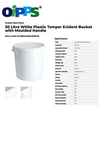 OIPPS 30 Litre Buckets White Plastic with Lid | Garden Outdoor Store