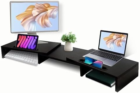 Amazon.com: Wood Dual Monitor Stand Riser with Adjustable Length Multi ...