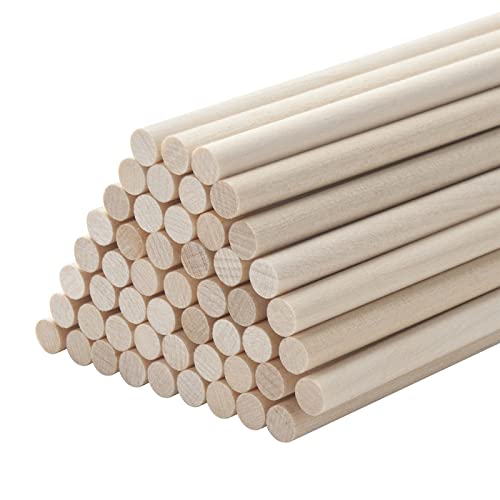 RSXING Round Wooden Dowel Natural Wooden Dowels Rods 50 PCS 1/4 x 12 ...