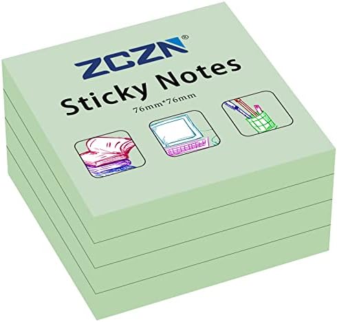 ZCZN 76 x 76 mm Sticky Notes, 100 Sheets/Pad, 4 Pads, Light Green ...