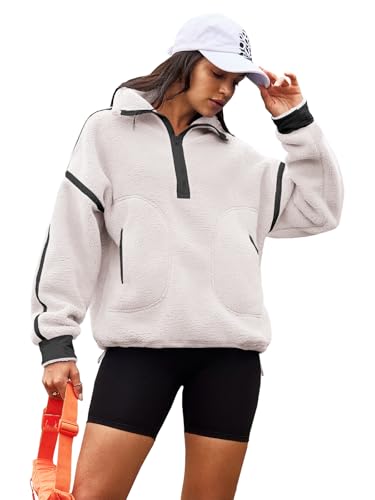 Cozy Sherpa Fleece Half-Zip Sweatshirt for Women with Pockets
