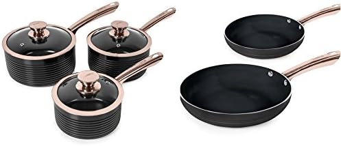 Tower White and Rose Gold Linear 5 Piece Saucepan & Frying Pan Set with ...