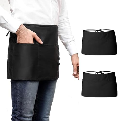 InnoGear 3 Pack Waist Apron, Black Waiter Waitress Aprons with 3 ...