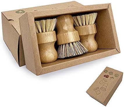 Amazon.com: Palm Pot Brush- Bamboo Round 3 Packs Mini Dish Brush ...