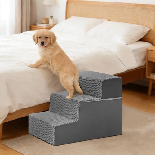 Amazon.com : KMFurnila 3-Step Dog Stairs for Small Dogs and Cats, 14in ...