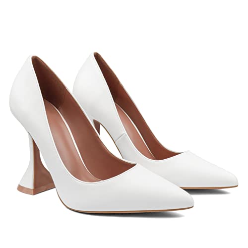 Zzheels Women's Triangle Heel Pumps Pointed Toe Wedding Shoes for Bride ...