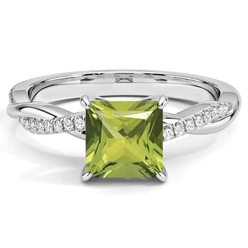 Amazon.com: 1 Ct. Princess Cut Green Peridot & Diamond Twisted ...
