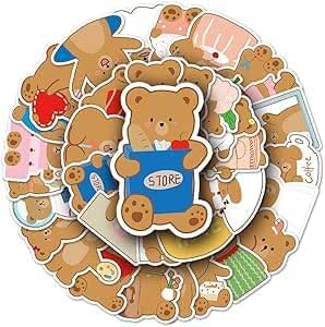 100 Pieces Cartoon Bear Stickers,Bear Sticker Set,Waterproof Cute Vinyl ...