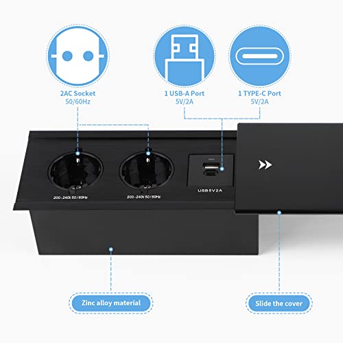 CPROSP Built-in Socket Retractable 2 Compartments with 1 USB + 1 Type C ...