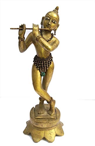 Buy Laxman Art Vintage Brass Statue of Lord Krishna Crossed Leg Playing ...