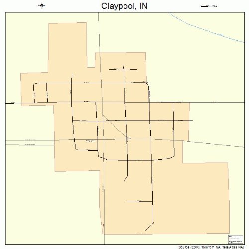 Large Street & Road Map of Claypool, Indiana IN - Printed poster size ...