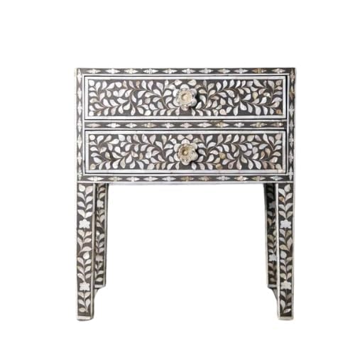 Amazon.com: Handmade Bone Inlay Nightstand with 2 Drawers, Mid-Century ...