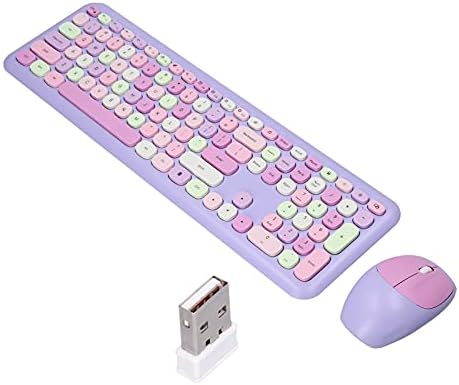 Wireless Keyboard and Mouse Combo, Sweet Mixed Color Cute Keyboard, 2 ...