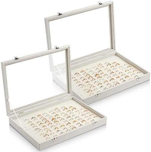 Amazon.com: 2 Pcs 100 Slots Ring Organizer Box with Transparent Glass ...