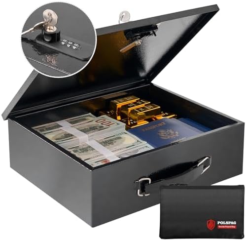 KYODOLED Fireproof Lock Box for Documents,Dual Combination and Key Lock ...