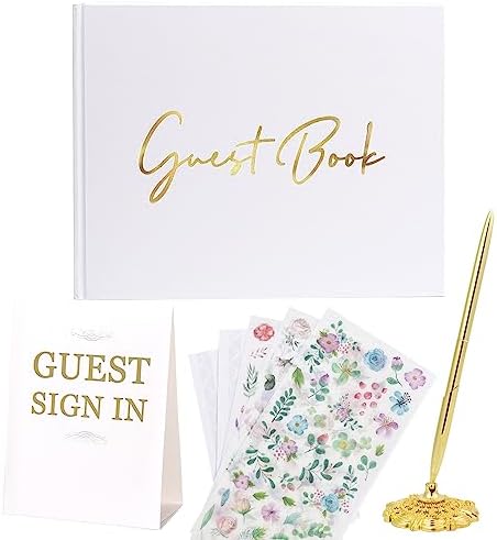 Amazon.com: Wedding Guest Book with Pen and Corner Stickers, Guest Sign ...
