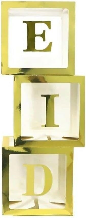 Eid Mubarak Letter Transparent Balloon Box Cubes - Gold Rose Gold ...