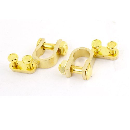 SJT® Car Gold Tone Brass Battery Terminal Clips Clamps 2 Pcs w Clear ...
