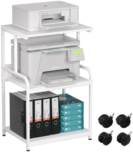 3 Tier Printer Stand with Wheels Printer Trolley Metal Printer Shelf ...