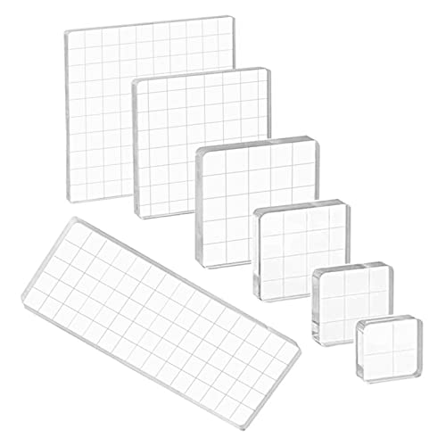 Block Acrylic Stamp 7 Pieces Clear Acrylic Blocks with Grid Lines ...