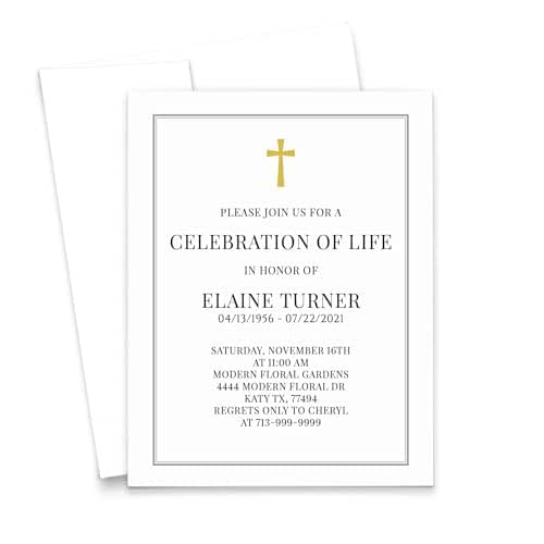 Amazon.com: Personalized Funeral Invitation With Envelopes, FLAT Basic ...