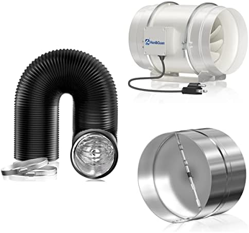 Hon&Guan 8 inch 16 FT Long Air Ducting with 2 Duct Clamps and P8 Quiet ...