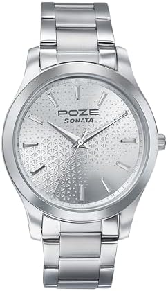 Sonata Poze Analog Quartz Silver Dial Watch for Men : Amazon.in: Watches