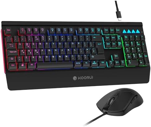 KOORUI Gaming Keyboard Mouse Set, 104 Keys QWERTY Layout with Palm Rest ...