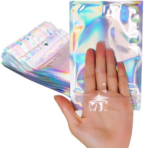Amazon.com: 100 Pcs Holographic Resealable Packaging Bags for Small ...